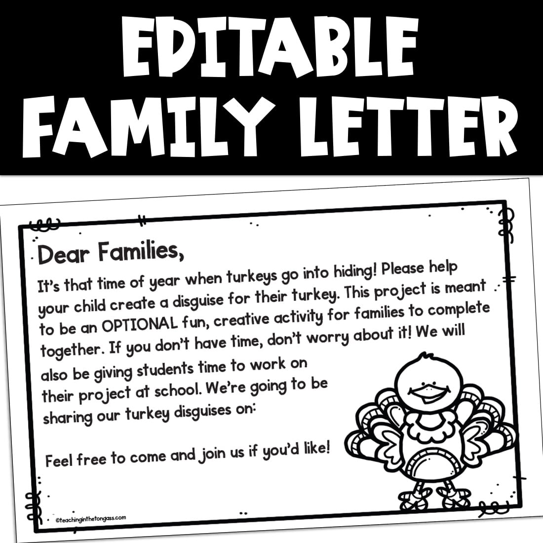 Turkey In Disguise Craft Template Project Digital and Printable ...