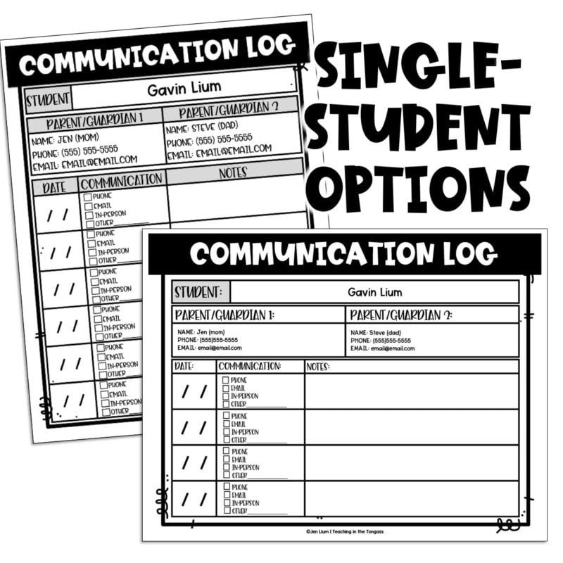 Editable Teacher Parent Communication Log Form & Contact Information ...